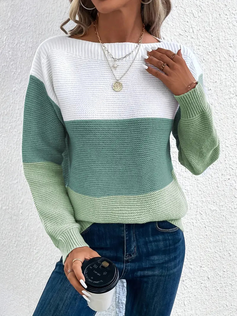 Natalie – color-block long-sleeved crew neck sweater – Original Fashion